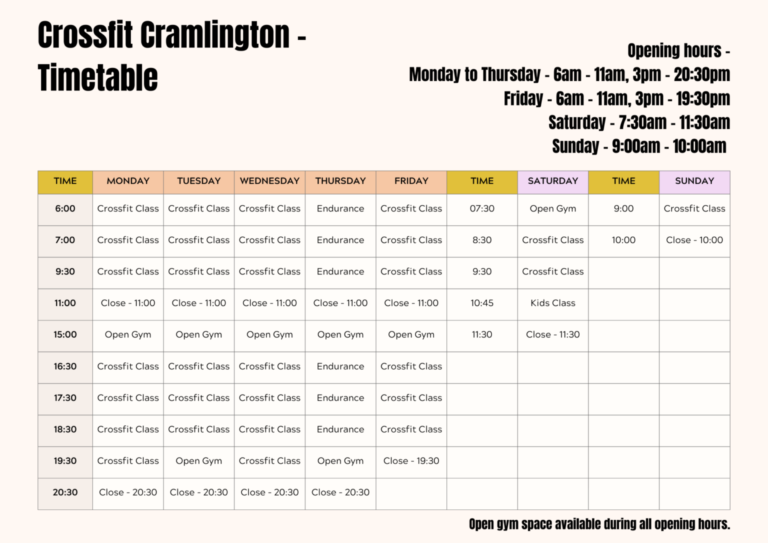 CrossFit Cramlington | Timetable